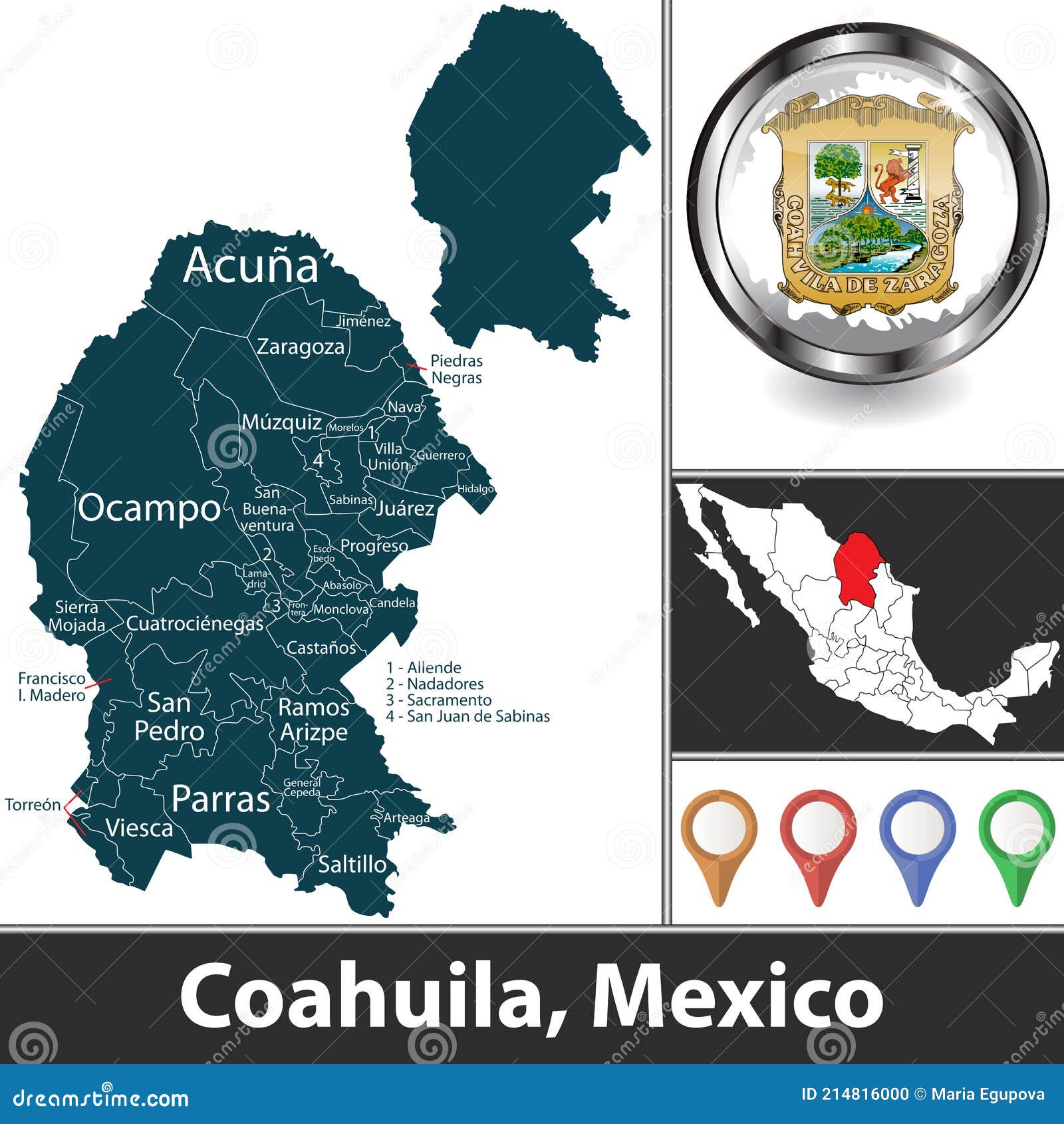 Map of Coahuila, Mexico stock vector. Illustration of mexico - 214816000