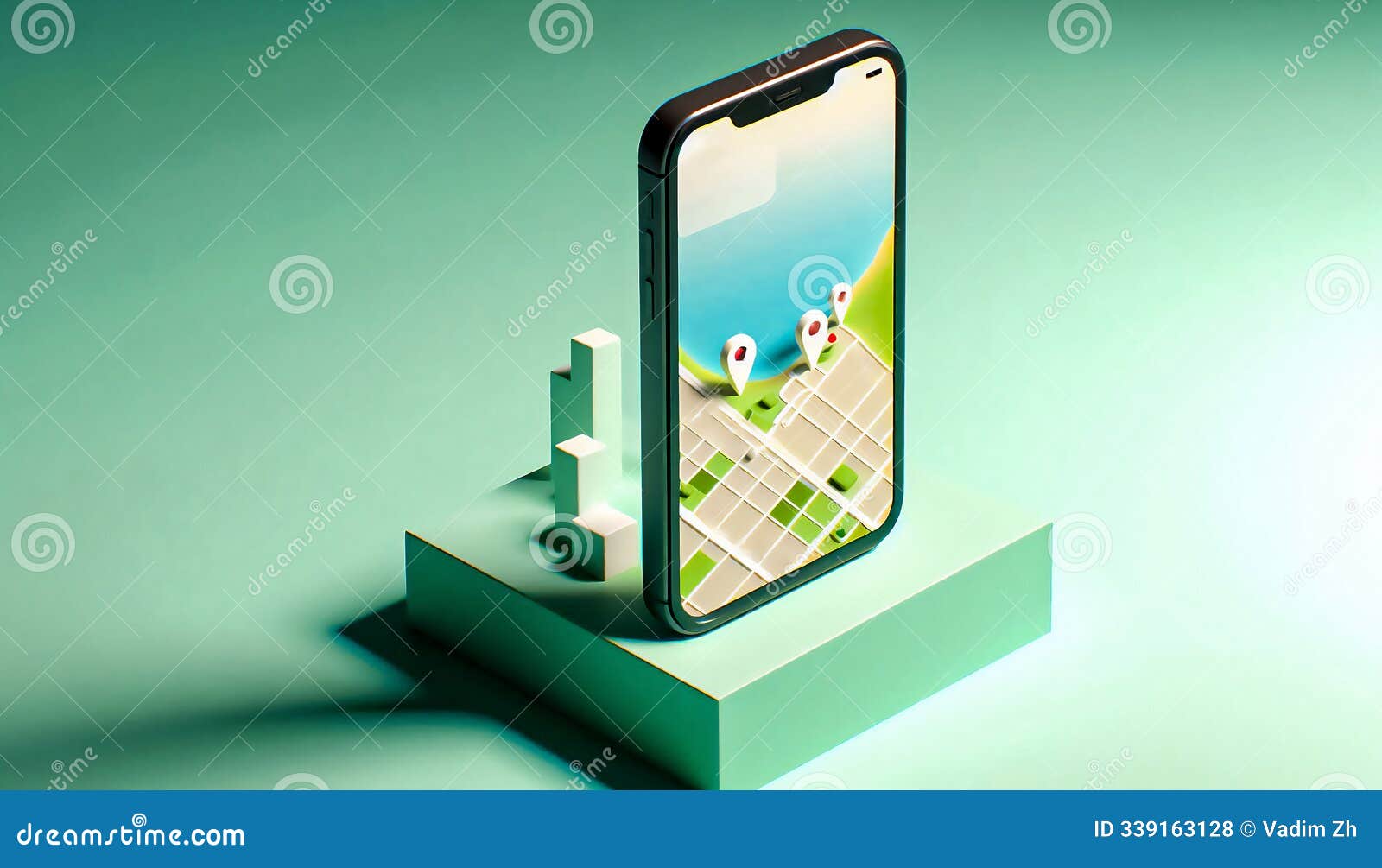 A Map of the Coast on Phone Screen with a Red Map Pin Location Button ...