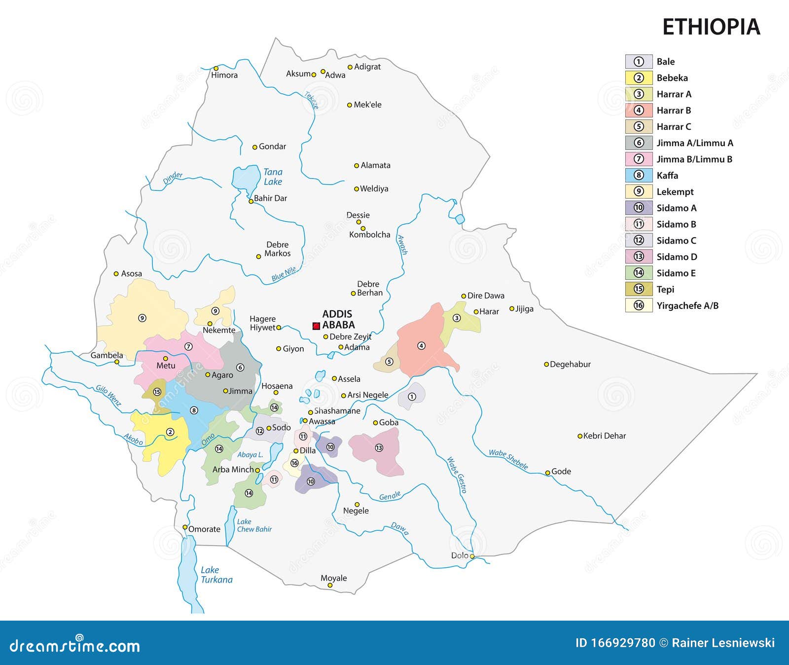 Map Of The Coffee Growing Regions Of Ethiopia Vector Illustration ...