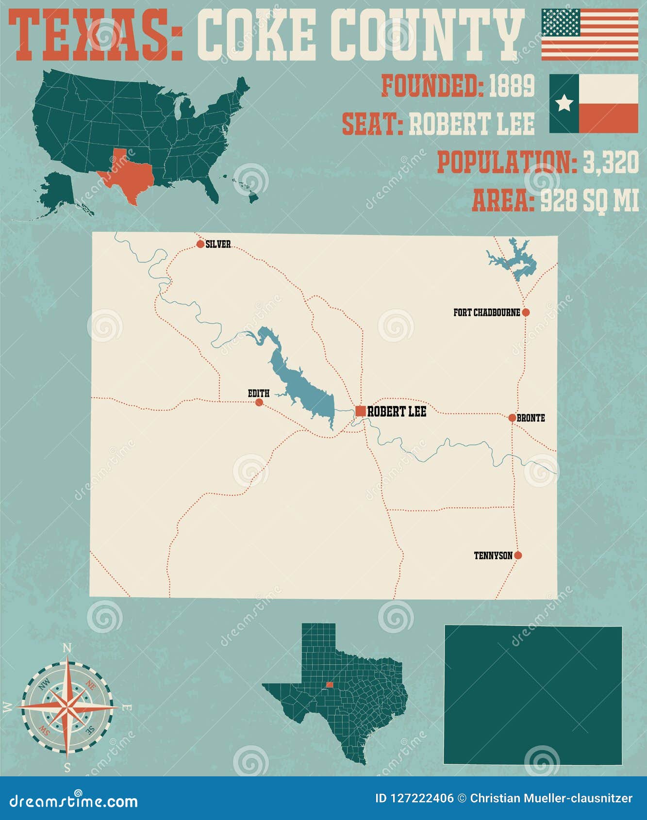 Map of Coke County in Texas Stock Vector - Illustration of robert ...