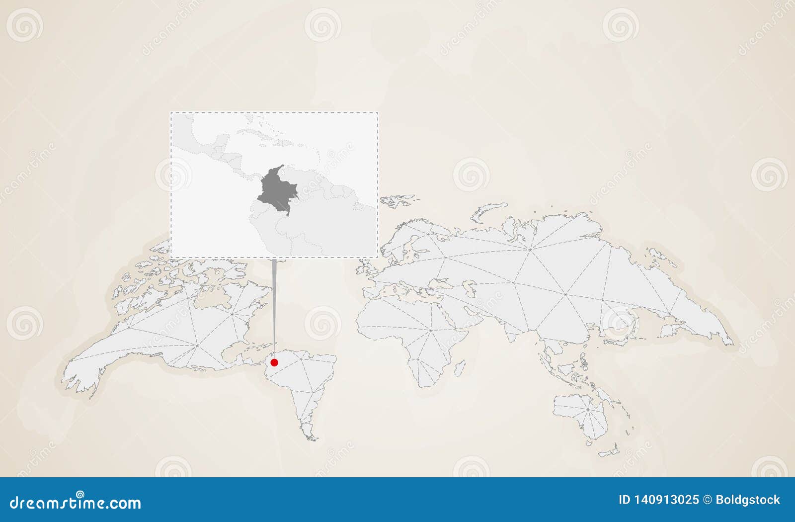 Map of Colombia with Neighbor Countries Pinned on World Map Stock ...