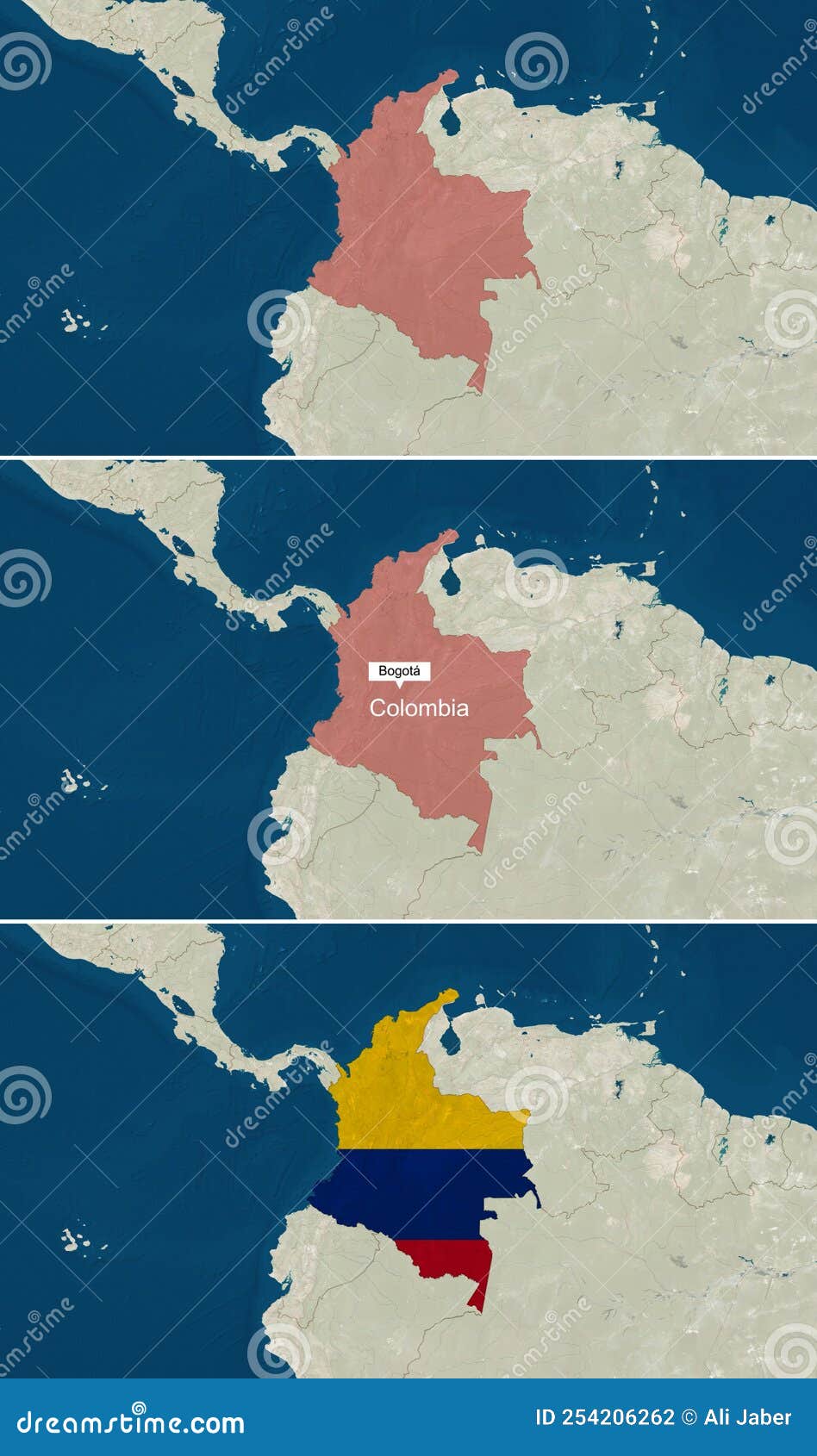 The Map of Colombia with Text, Textless, and with Flag Stock ...