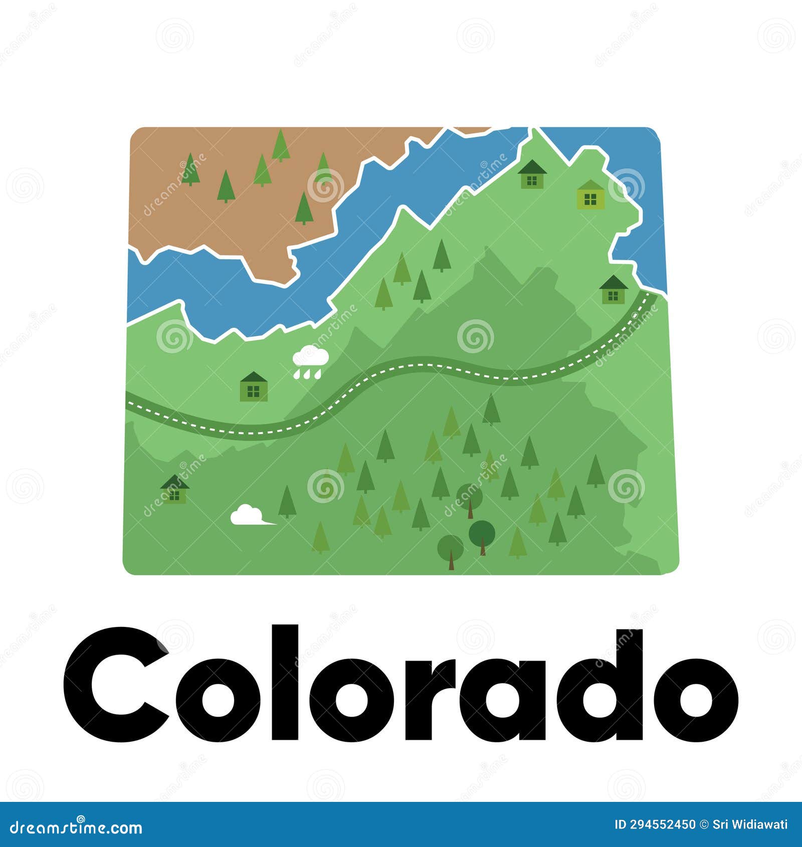 Map of Colorado Shape Cartoon Graphic Illustration Cartoon Style of ...