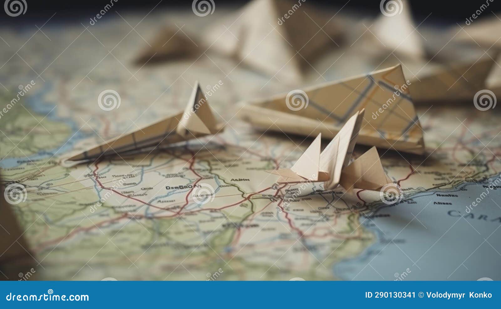 A Map with Colorful Origami Airplanes. Generative Ai Stock Image ...