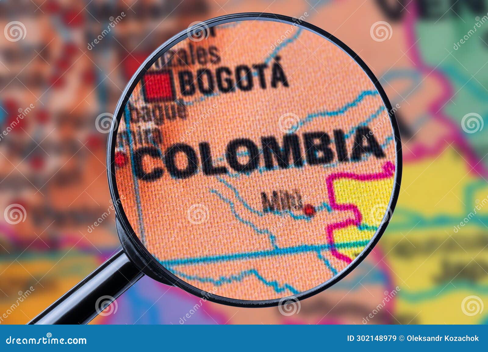 Map of COLUMBIA through Magnifying Glass. Stock Image - Image of ...