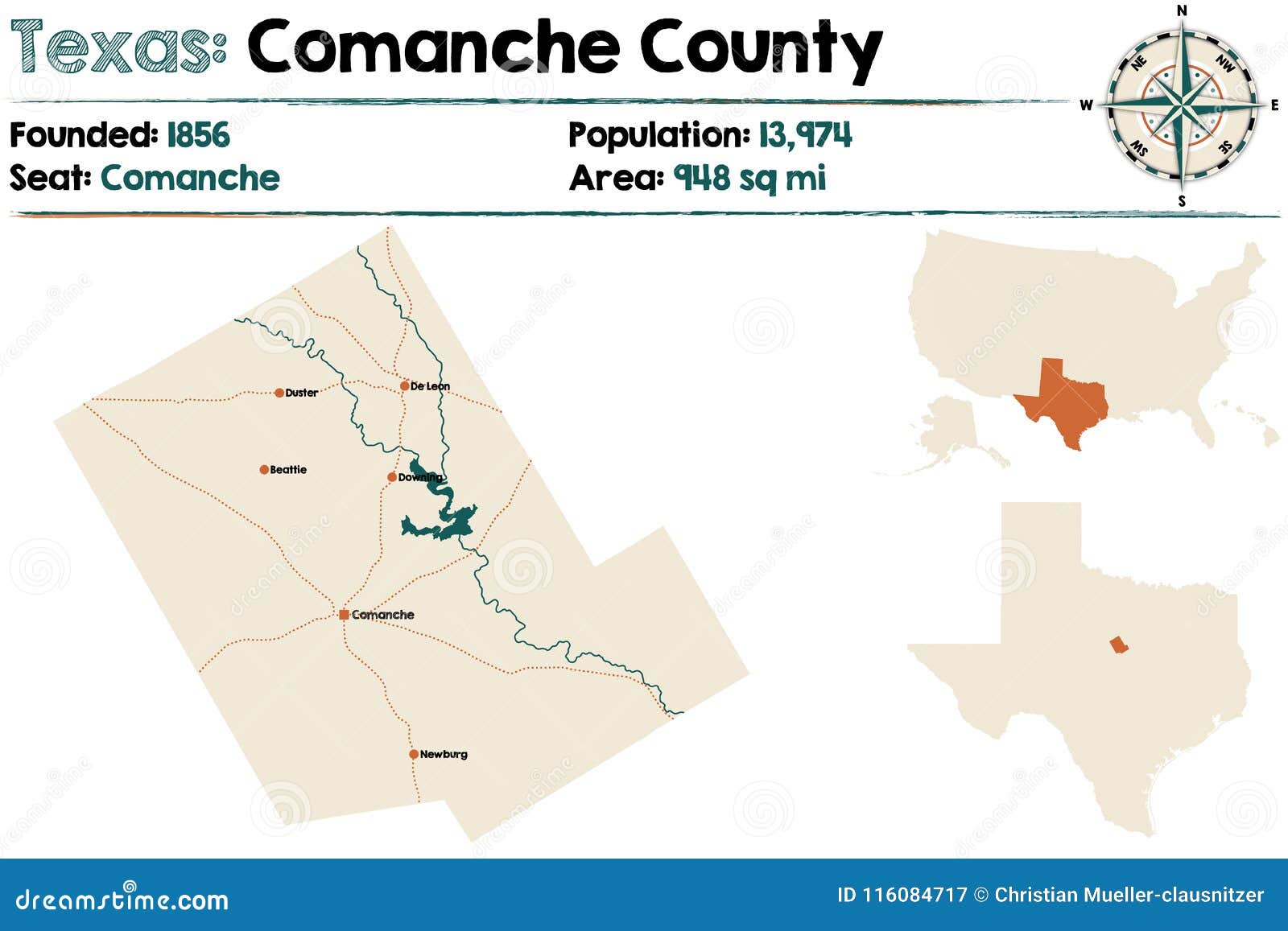 Map of Comanche County in Texas Stock Vector - Illustration of colorful ...