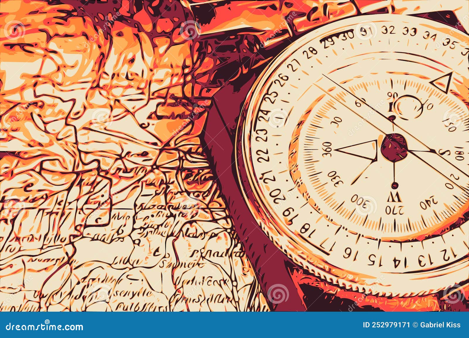 Map with Military Compass Orange Illustration Stock Illustration ...