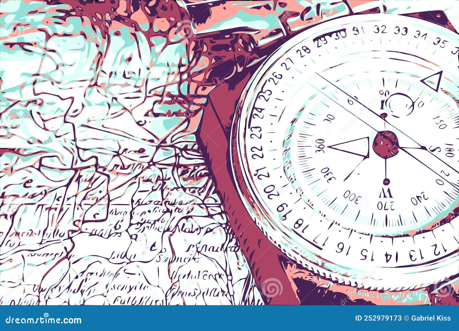 Map with Military Compass on Table with Blue Set Stock Illustration ...