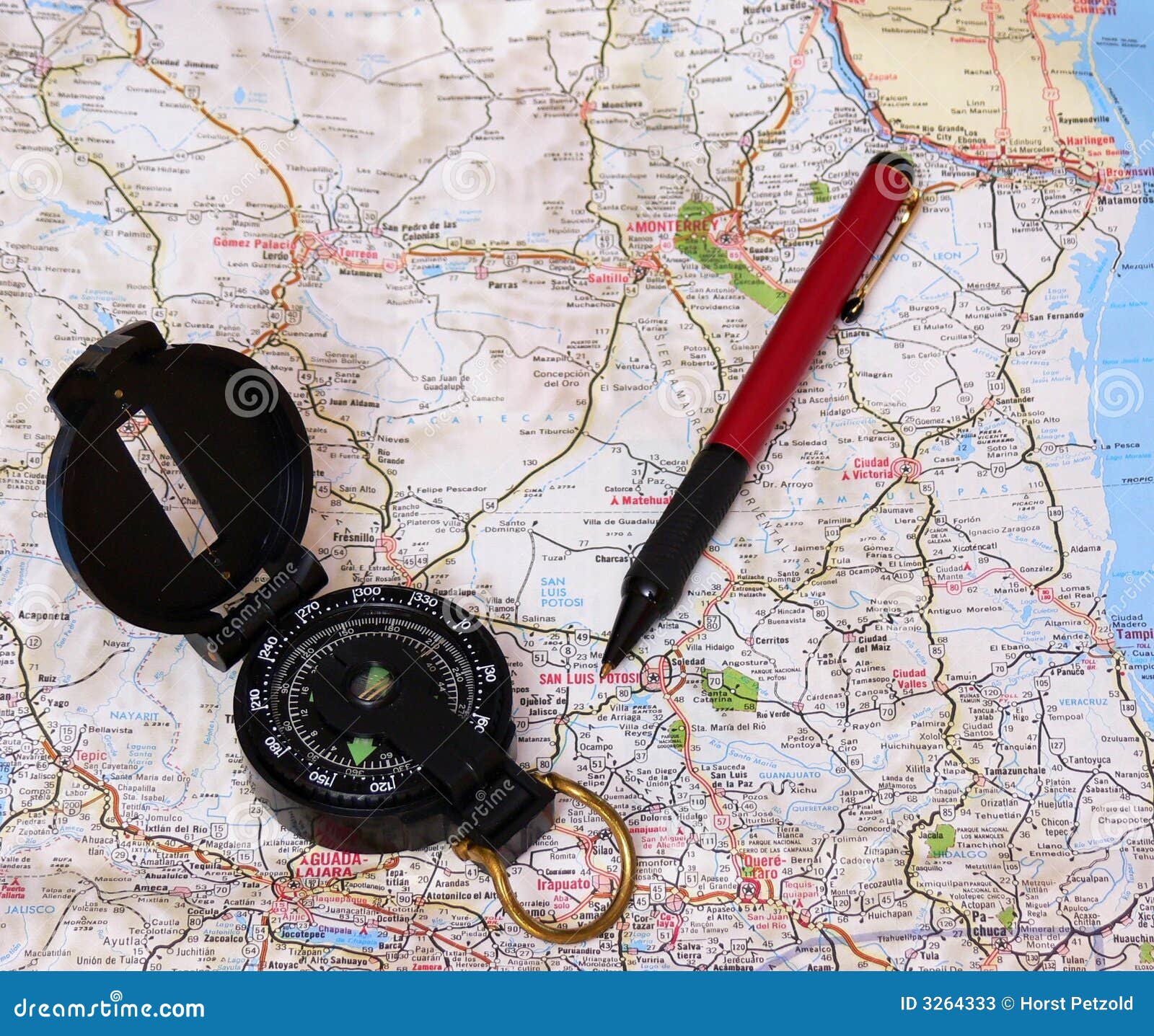 Map with compass. stock image. Image of direction, equipment - 3264333