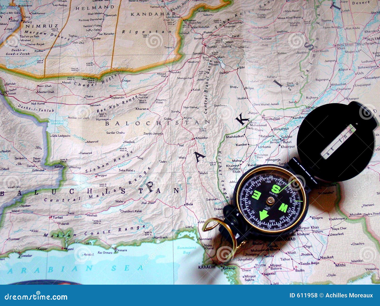 Map and compass - colour stock photo. Image of route, west - 611958