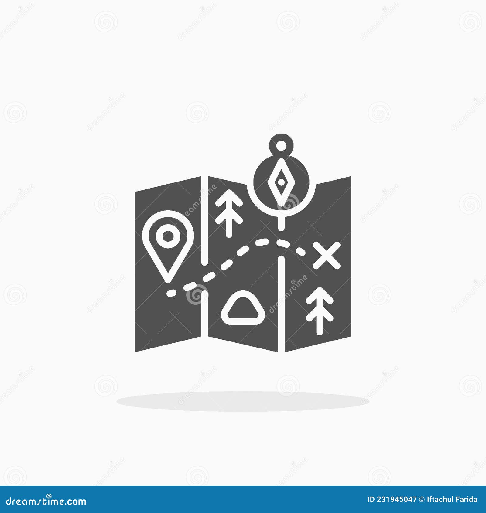 Map and Compass Icon. Glyph or Solid Style Stock Vector - Illustration ...