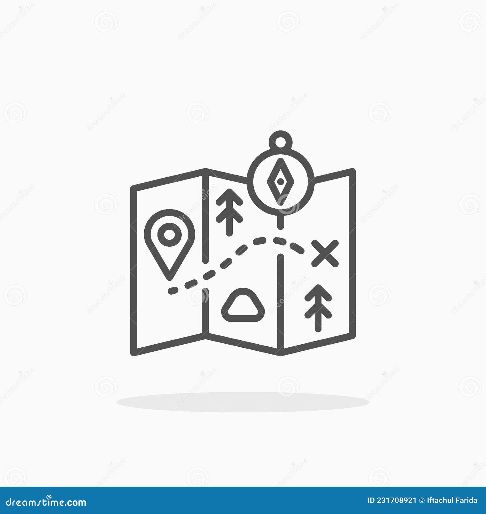 Map and Compass Icon. Outline Linear Style Stock Vector - Illustration ...