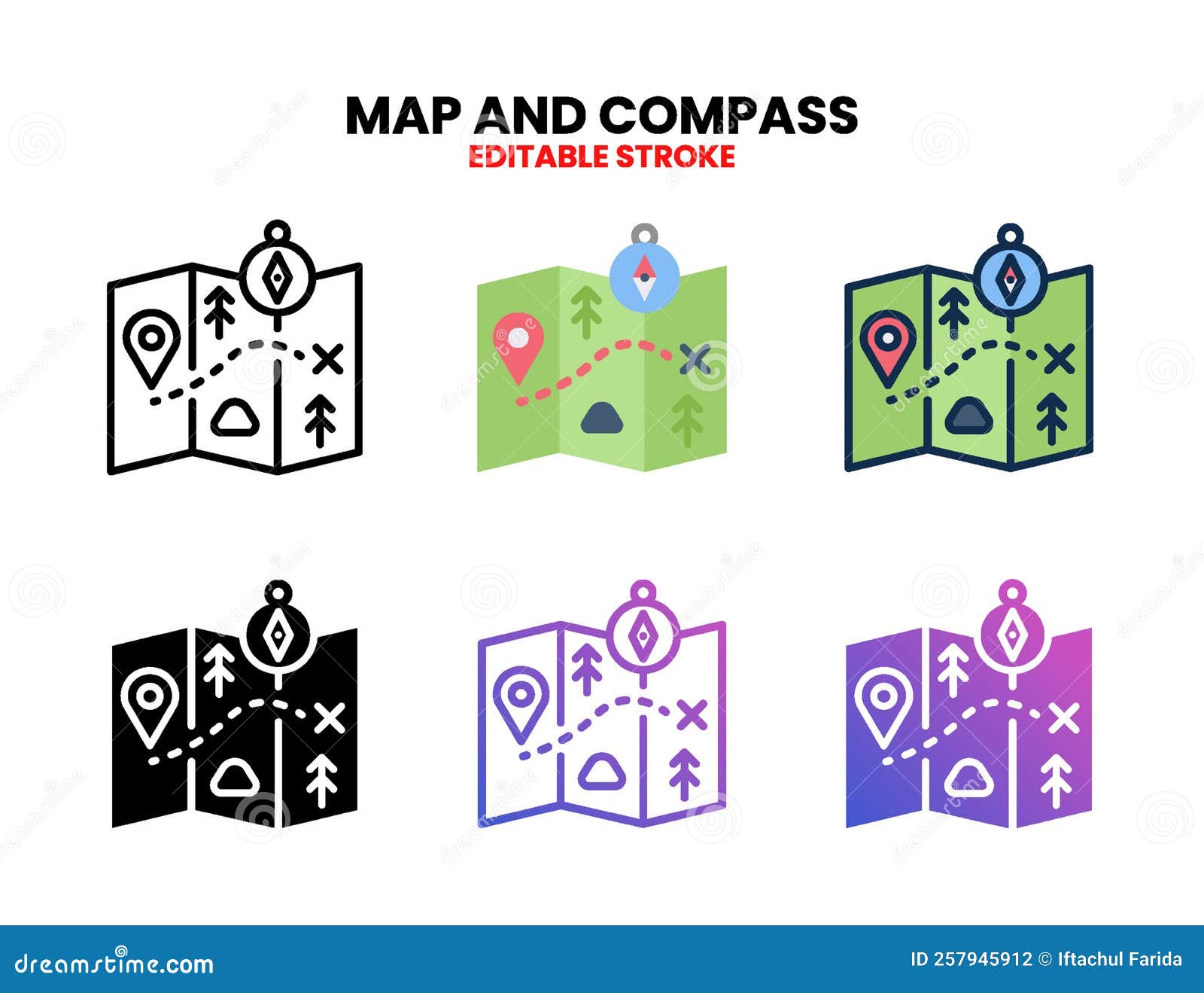 Map and Compass Icon Set with Different Styles. Stock Vector ...