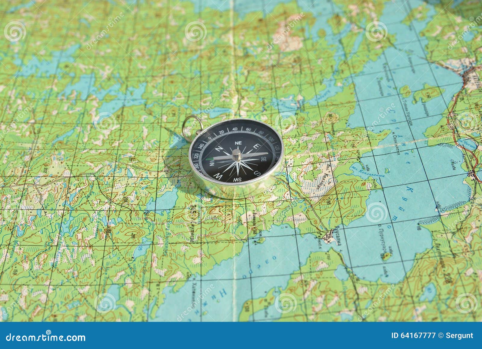 Map and compass. stock image. Image of exploration, extreme - 64167777