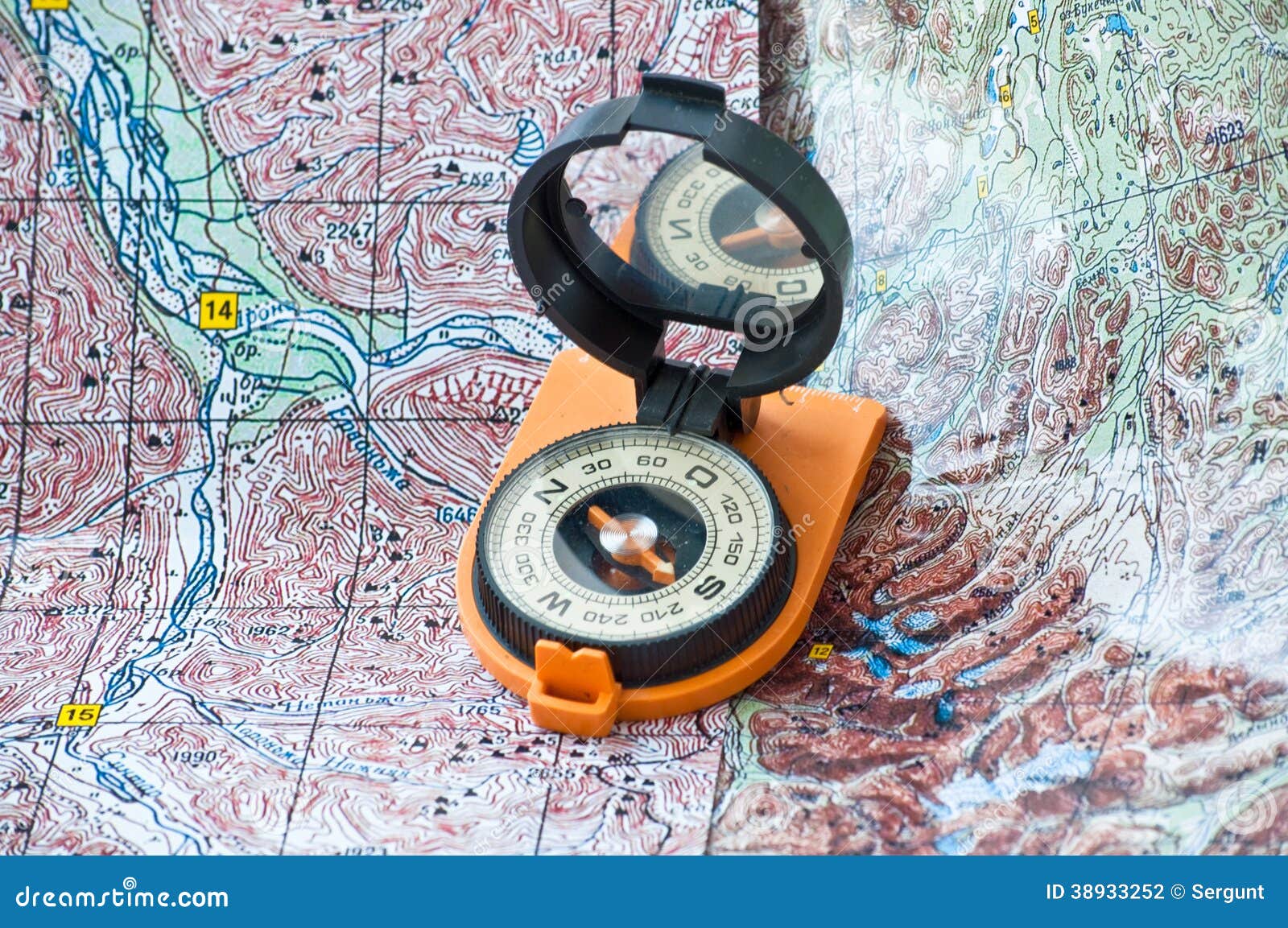 Map and compass. stock photo. Image of hiking, direction - 38933252