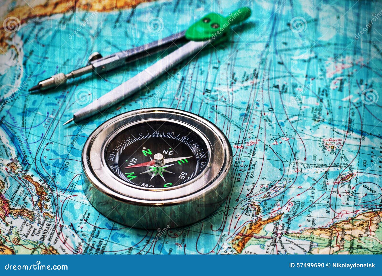 Map and compass stock photo. Image of discovery, retro - 57499690