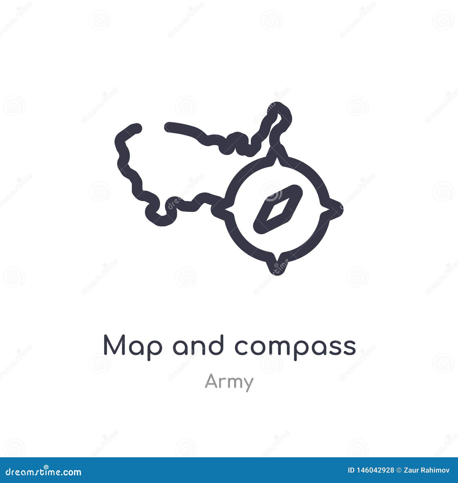 Map and Compass Outline Icon. Isolated Line Vector Illustration from ...