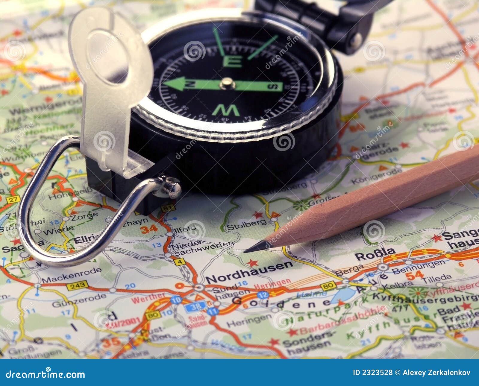 Map, compass and pencil. stock photo. Image of backgrounds - 2323528