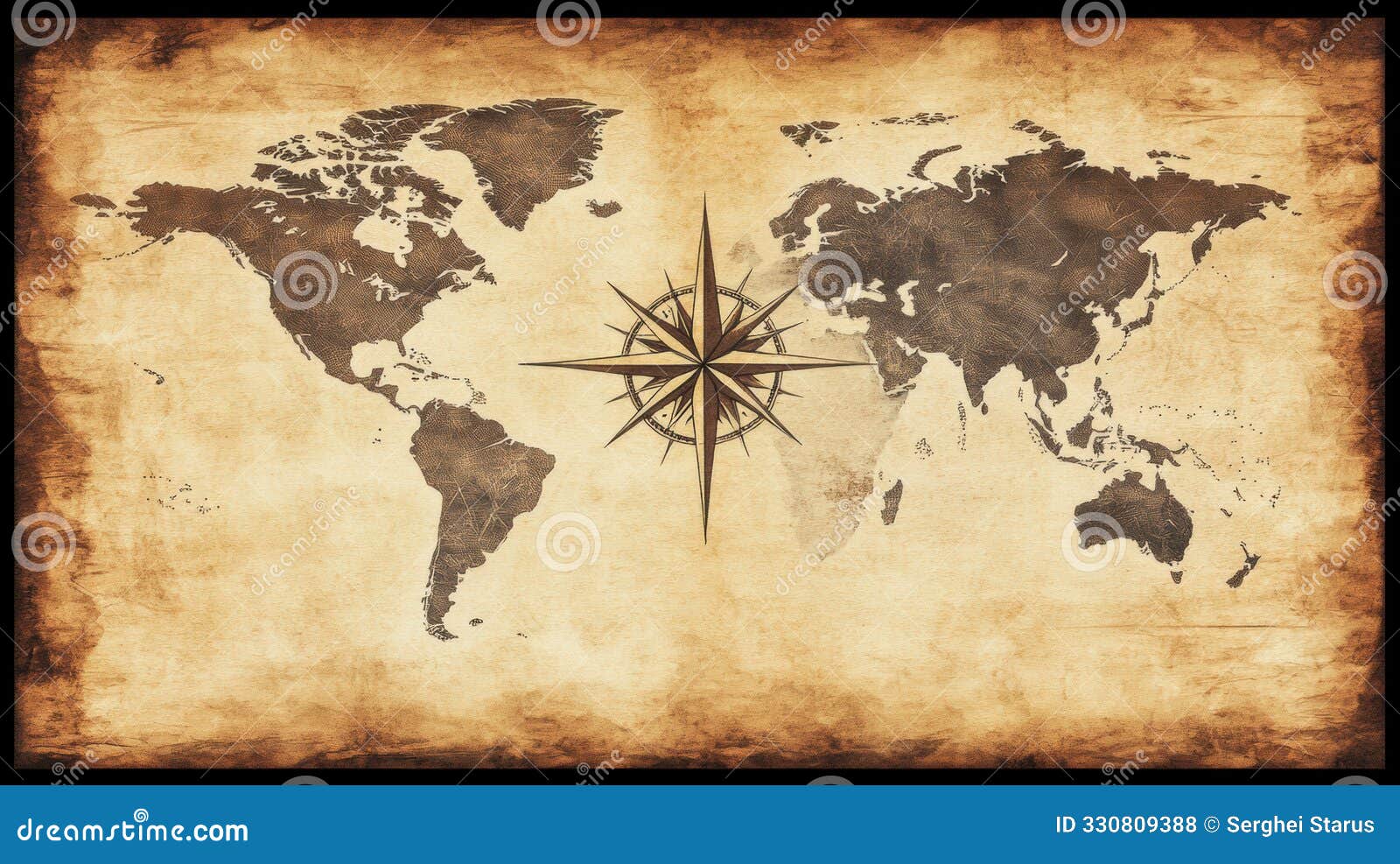 A Map of a Compass is Shown on an Old World Map, AI Stock Photo - Image ...