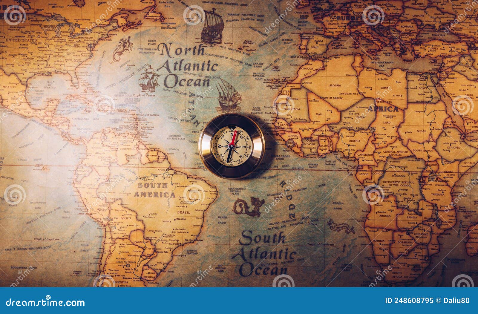 Map With Compass. Simple Navigation Tools To Orient In The World. The ...