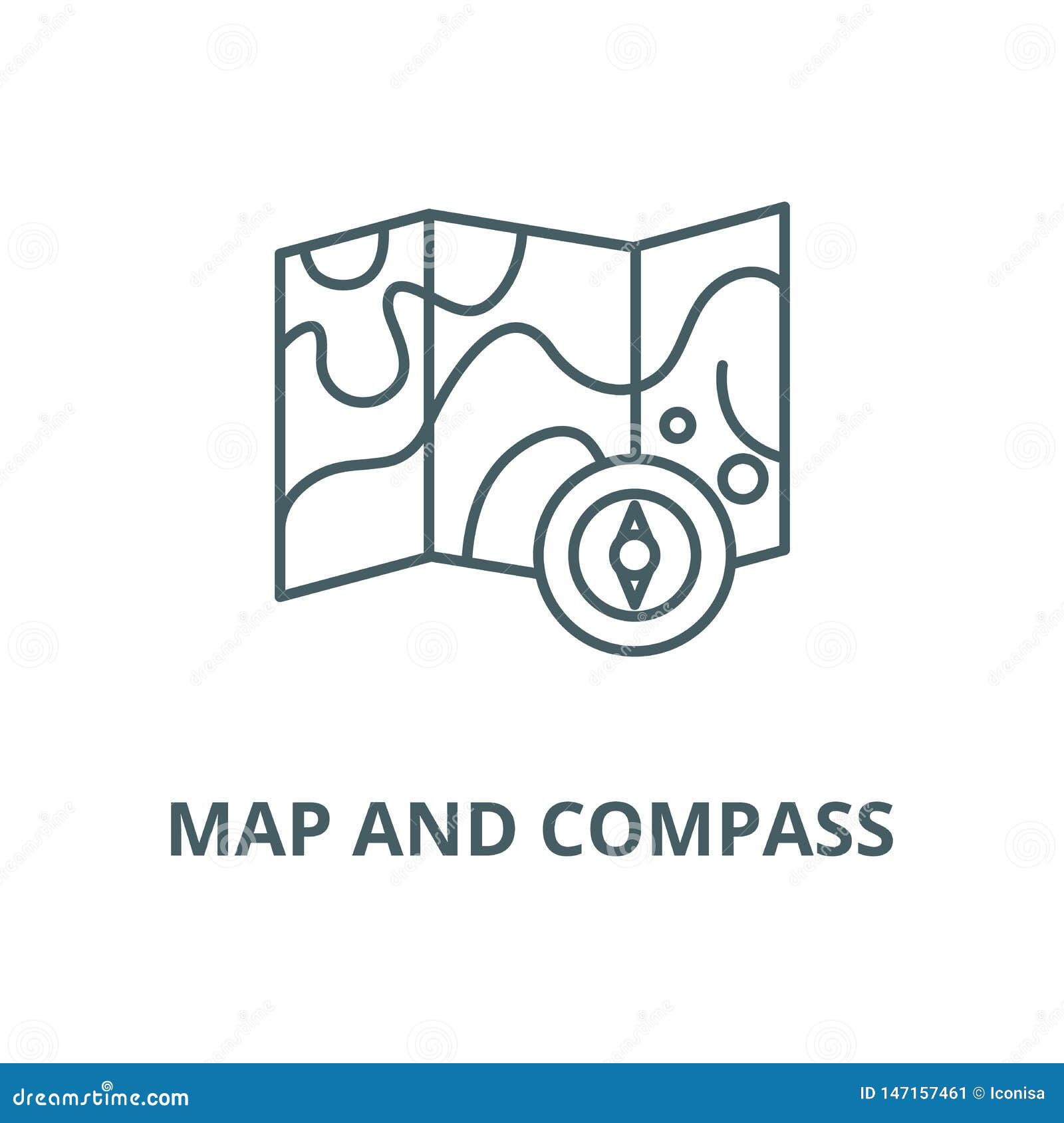 Map and Compass Vector Line Icon, Linear Concept, Outline Sign, Symbol ...