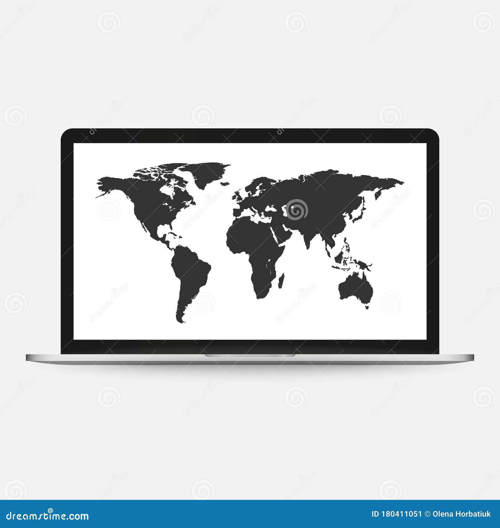 Map on Computer Screen Vector Illustration Isolated, Flat Cartoon World ...