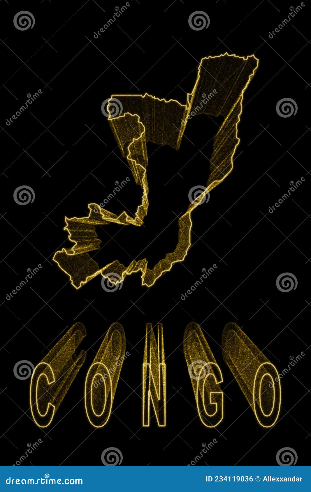 Map of Congo, Gold Map on Black Background Stock Illustration ...