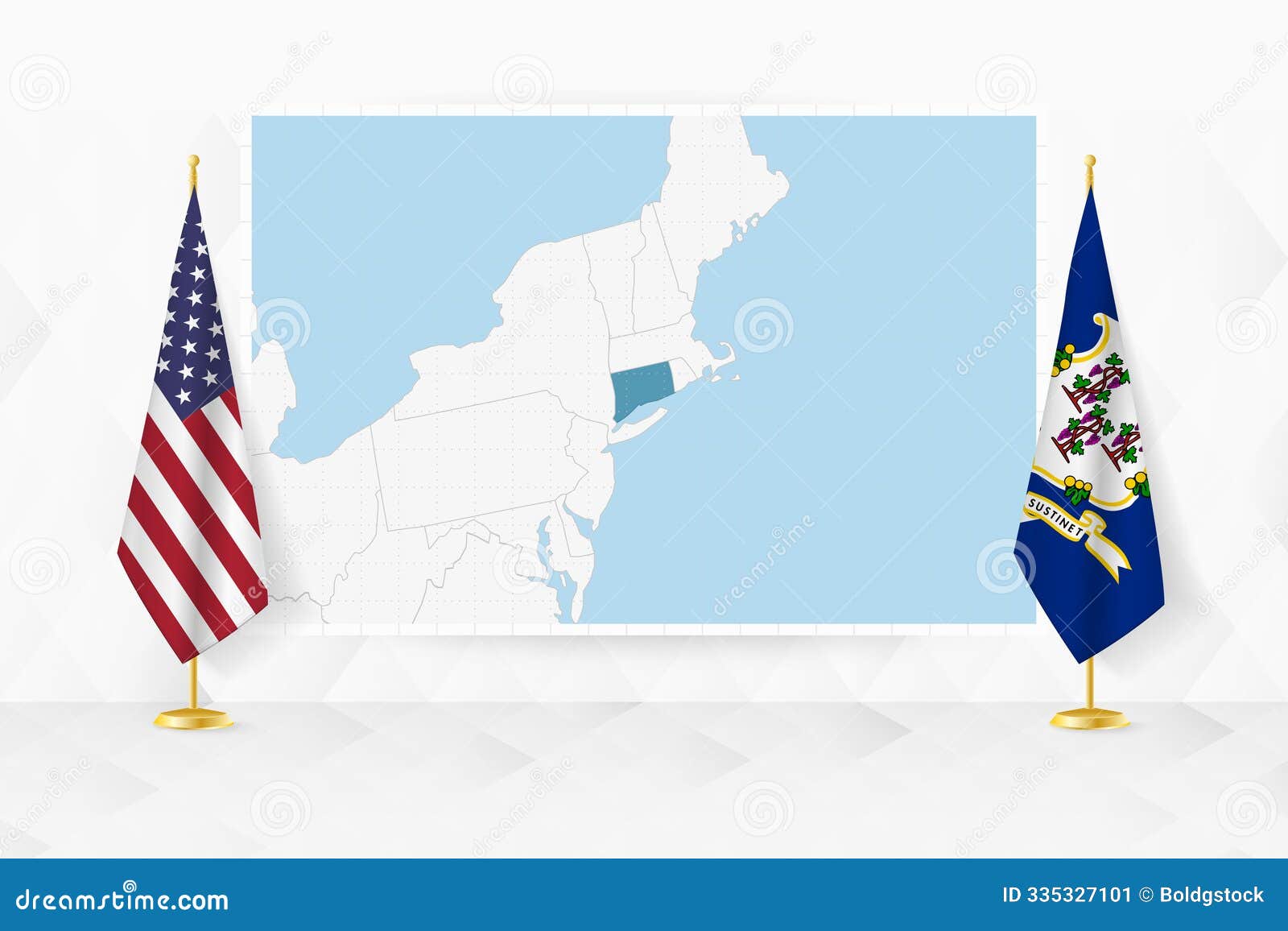 Map of Connecticut and Flags of Connecticut on Flag Stand Stock ...