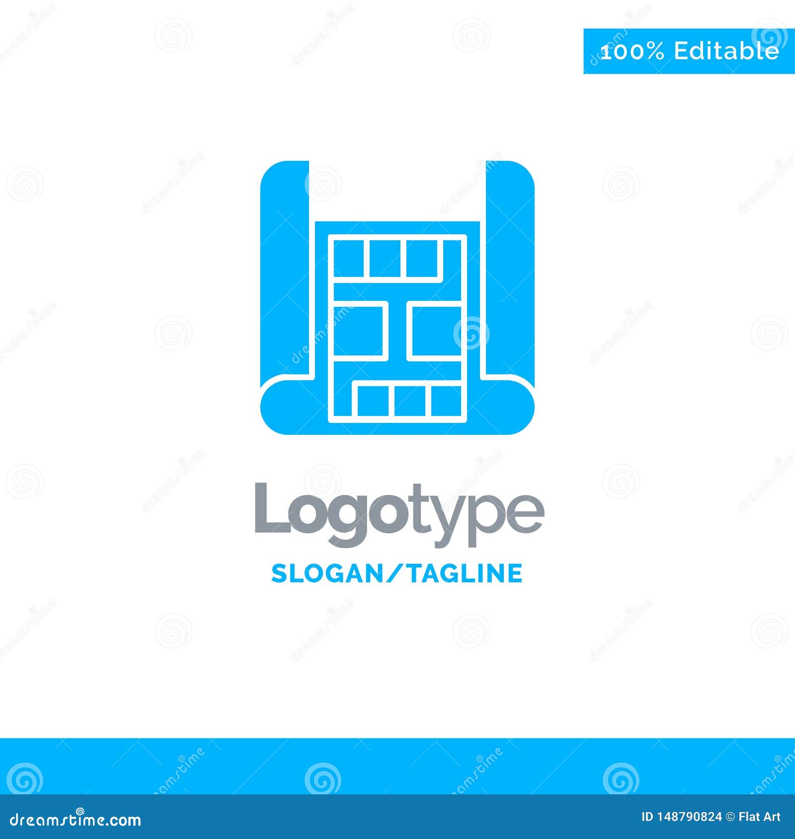 Map, Construction, Building Blue Solid Logo Template. Place for Tagline ...