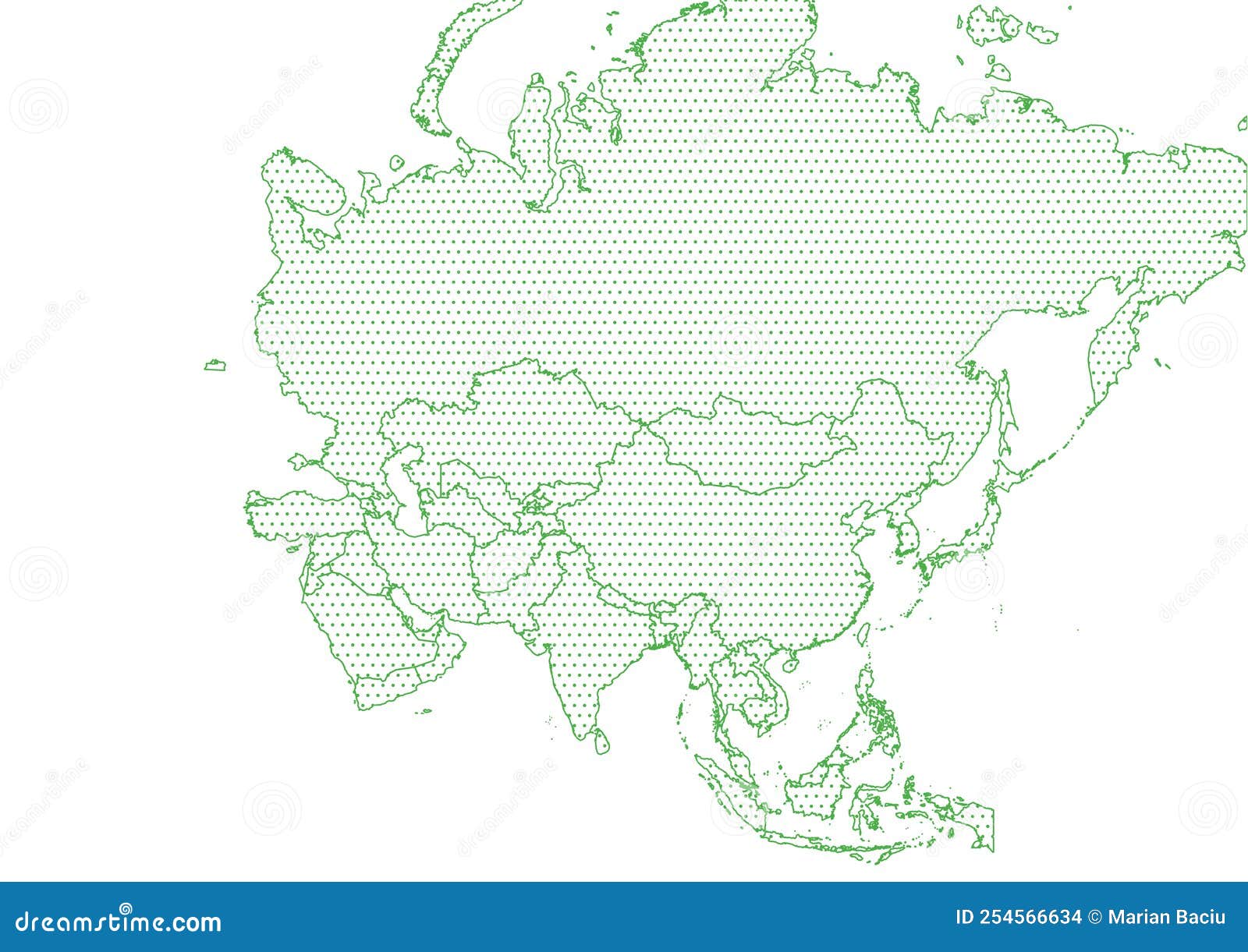 Map Asia with Green Outline and Dotted Surface Stock Illustration ...