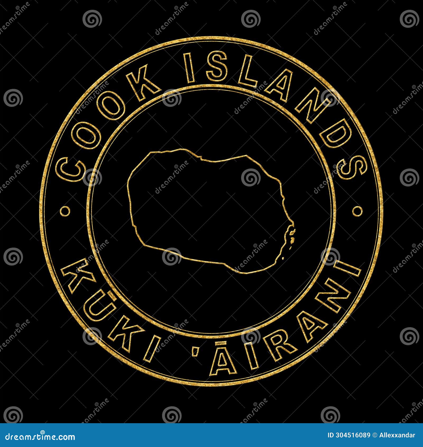 Map of Cook Islands, Golden Stamp Black Background Stock Illustration ...