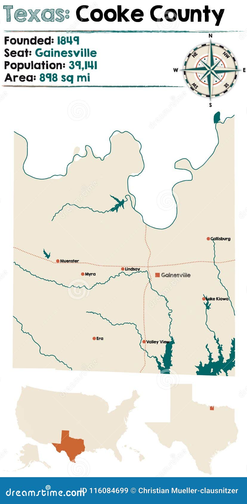 Map of Cooke County in Texas Stock Vector - Illustration of model ...