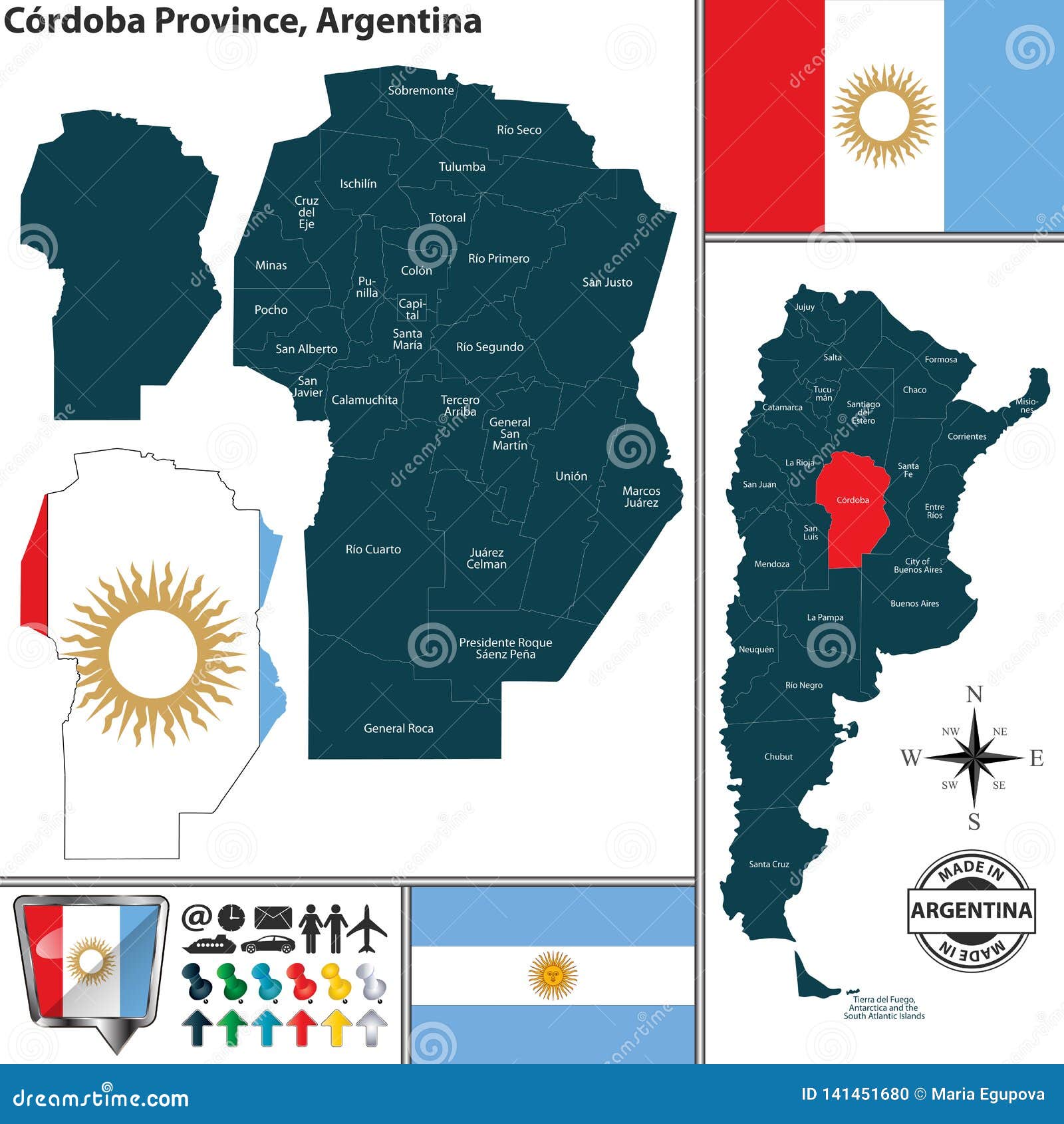 Map of Cordoba Province, Argentina Stock Vector - Illustration of ...