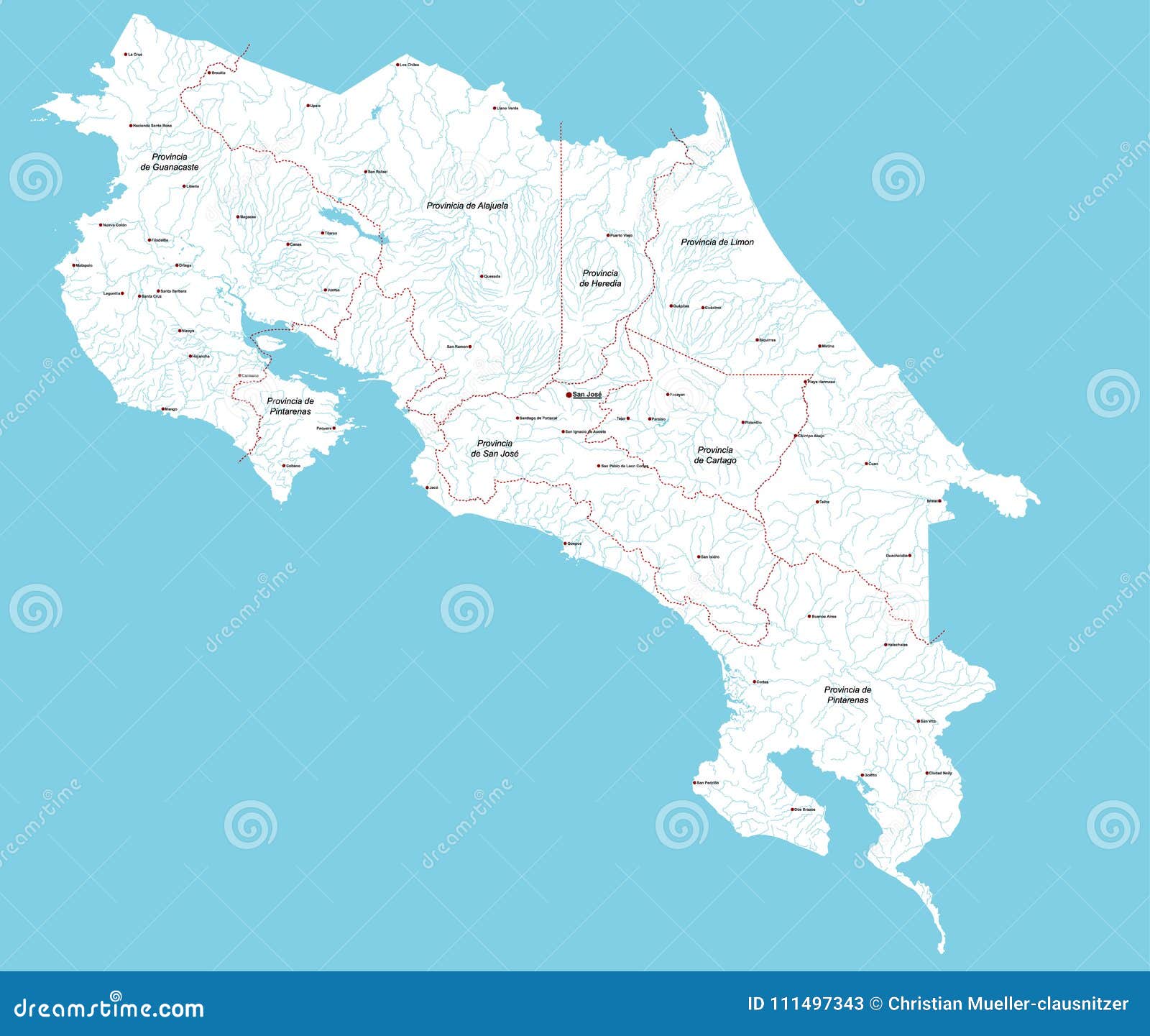 Map of Costa Rica stock vector. Illustration of cartography - 111497343