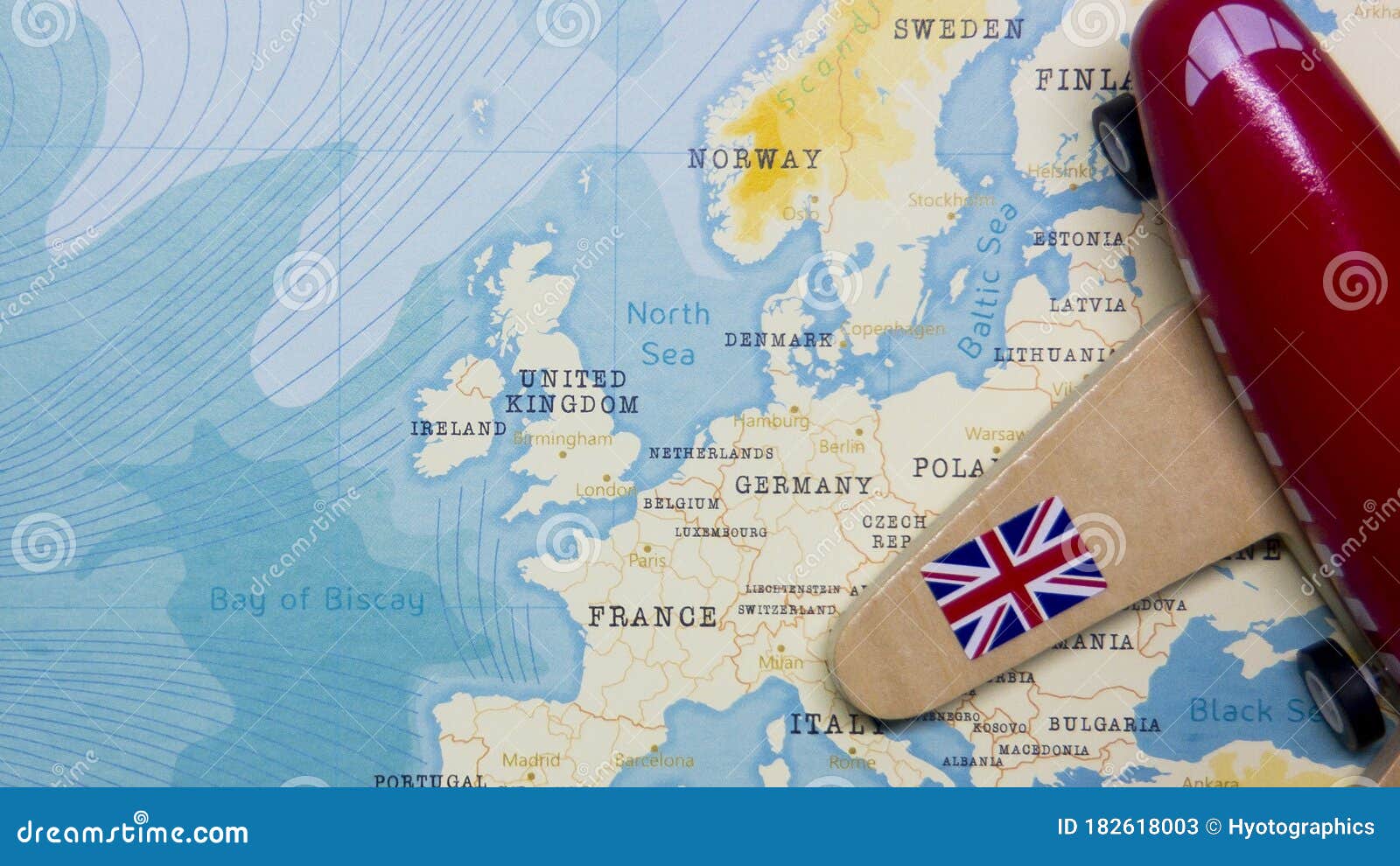 A Map of UK and a Red Plane with a Flag of UK Attached To Its Wings ...