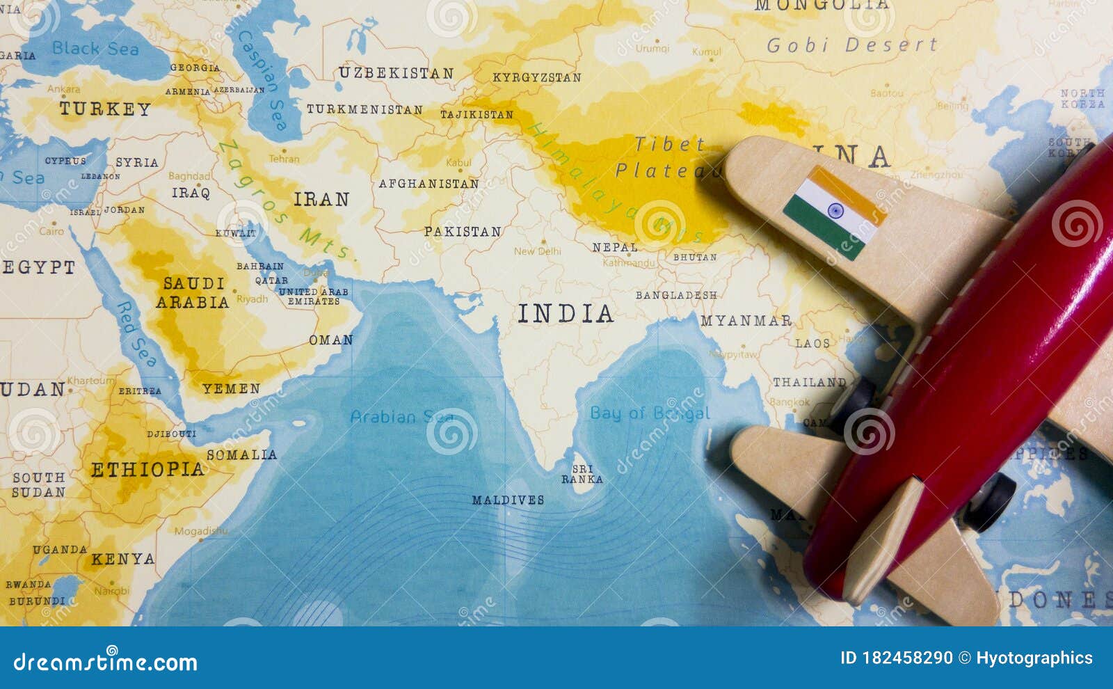 A Map of India and a Red Plane with a Flag of India Attached To Its ...