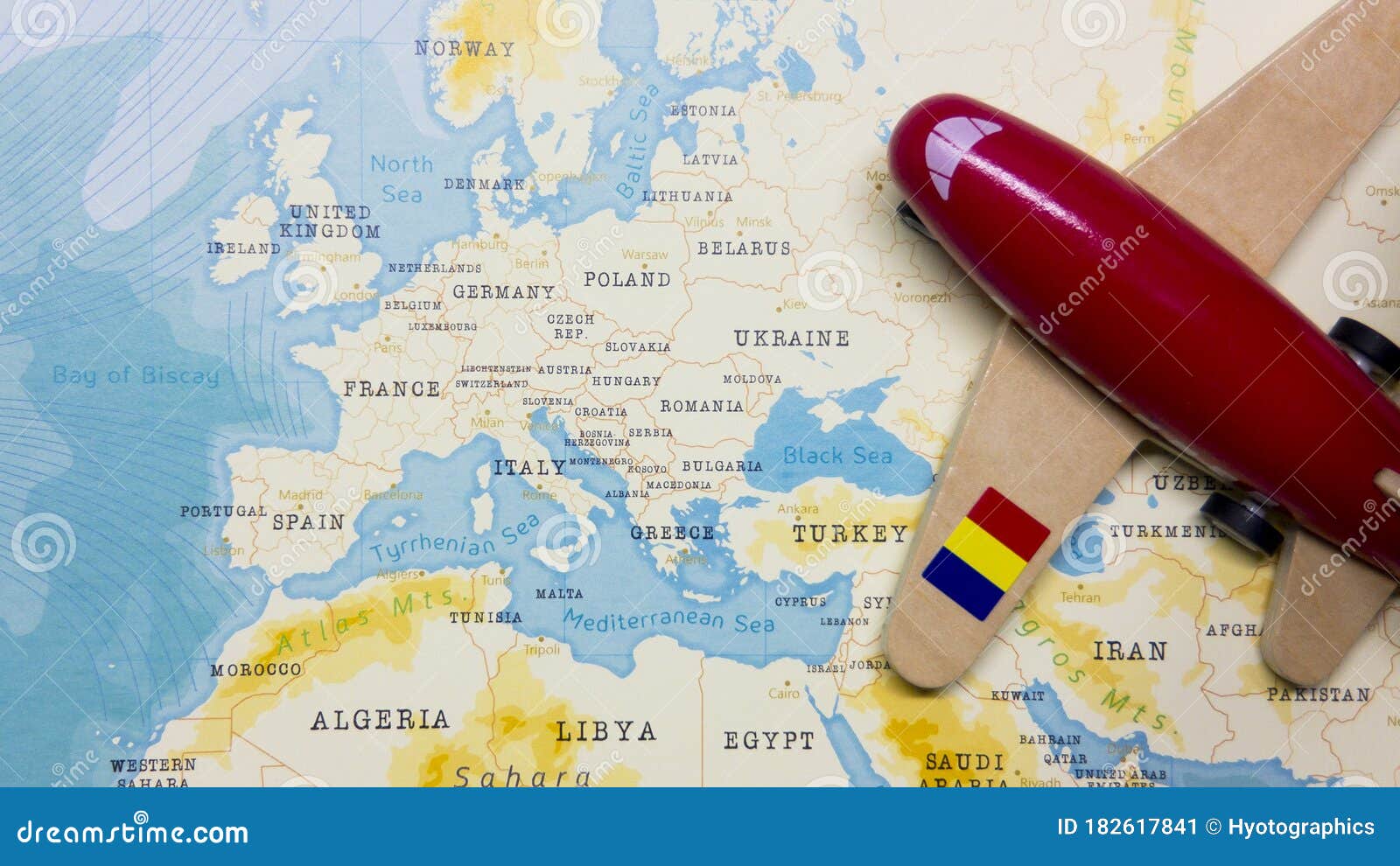 A Map of Romania and a Red Plane with a Flag of Romania Attached To Its ...