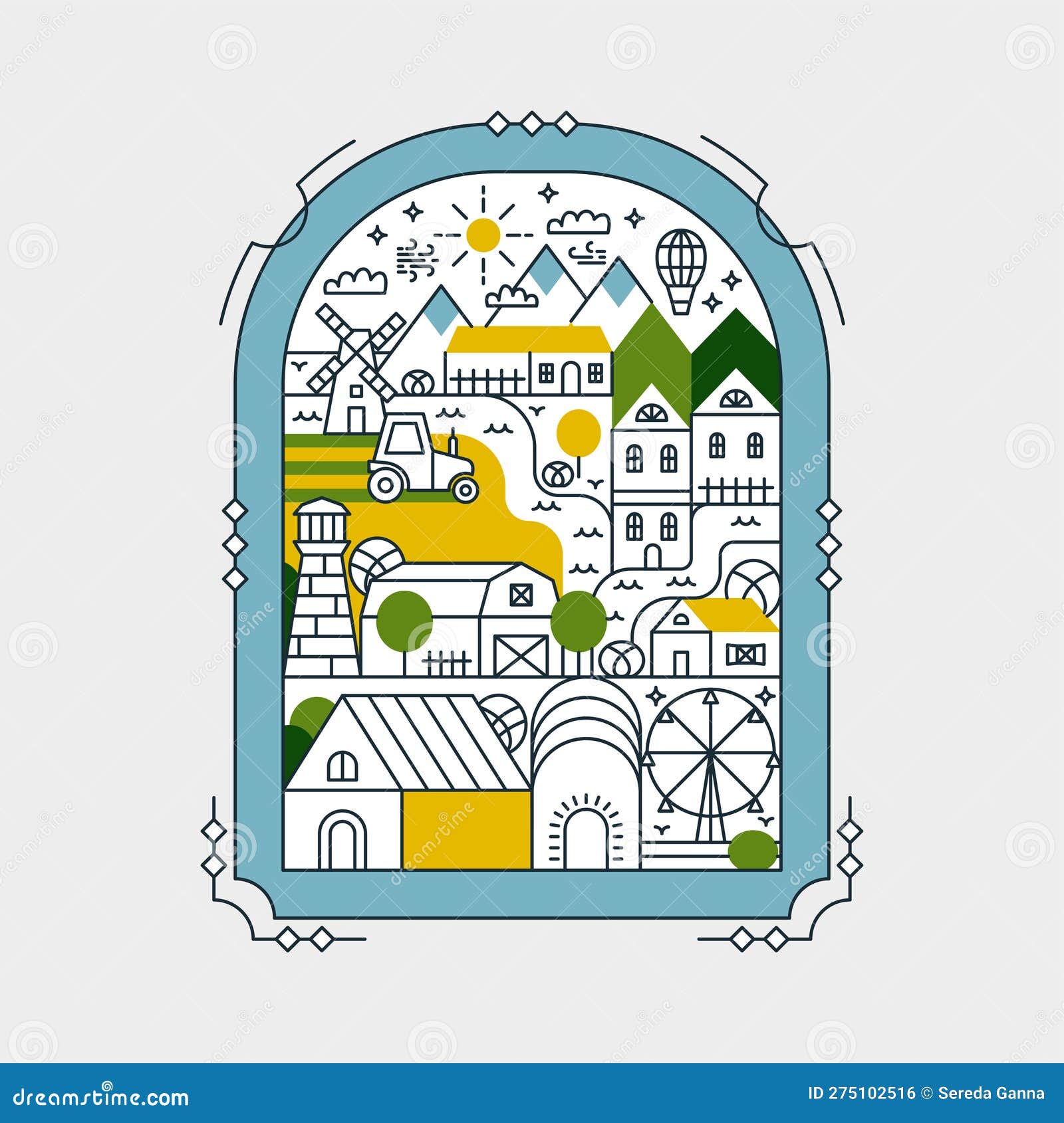 Map Countryside Window Field Stock Vector - Illustration of mountain ...