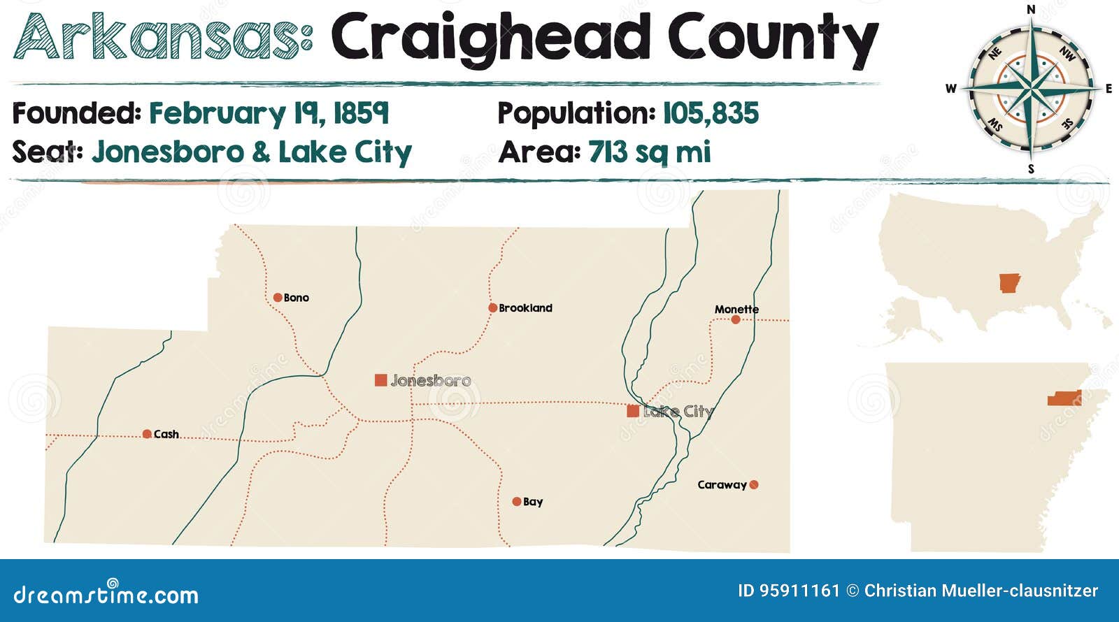 Map Of Craighead In Arkansas Cartoon Vector | CartoonDealer.com #189640103