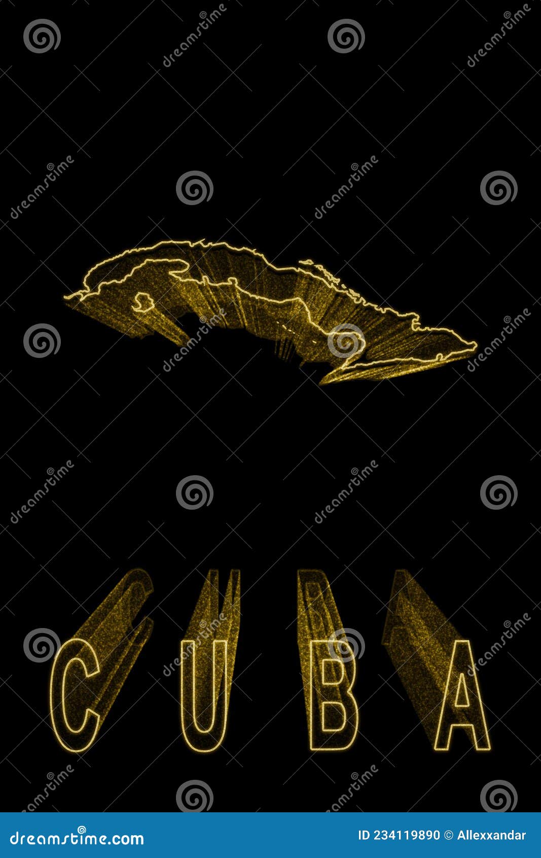 Map of Cuba, Gold Map on Black Background Stock Illustration ...