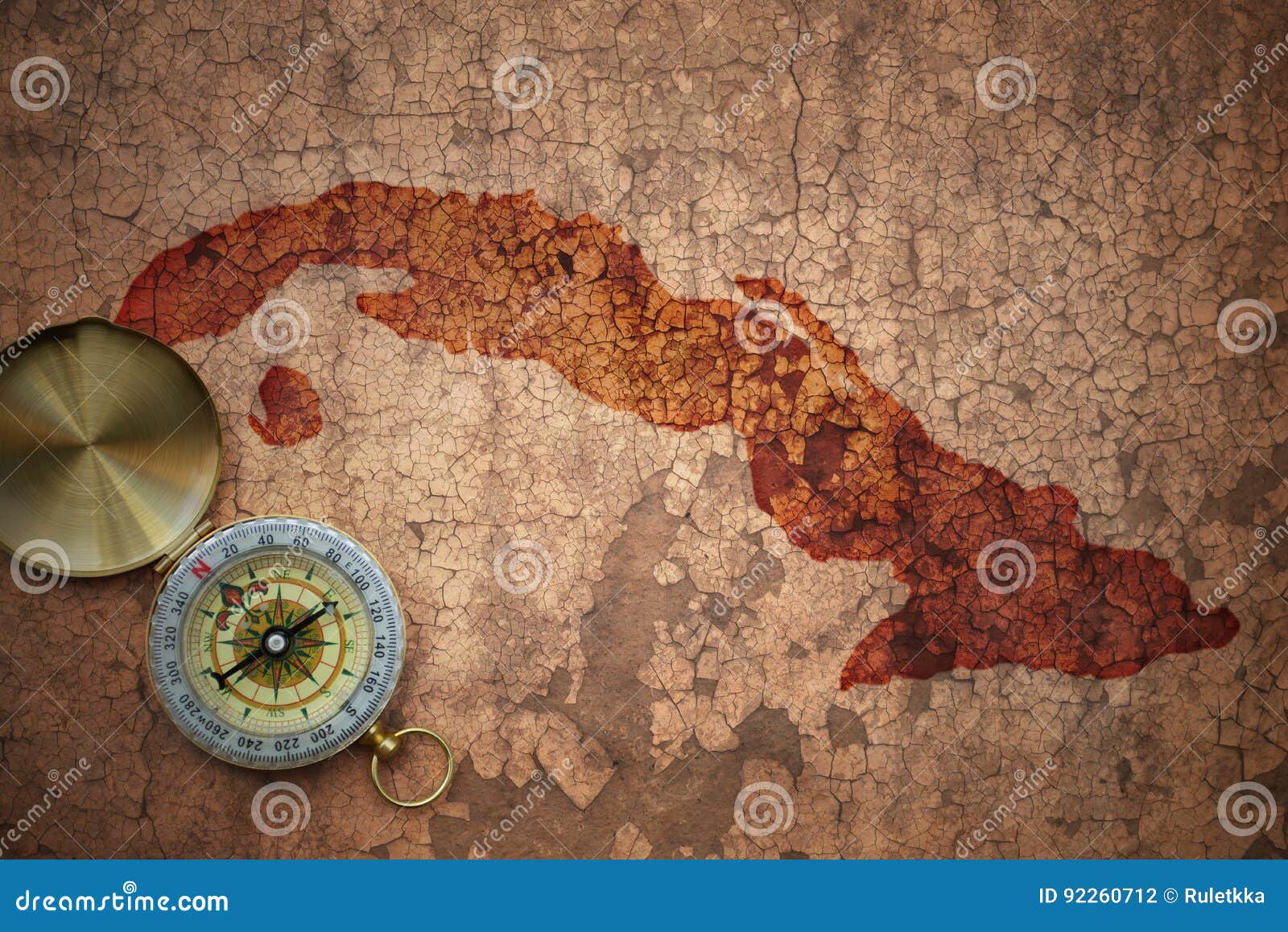 Map of Cuba on a Old Vintage Crack Paper Stock Photo - Image of aged ...