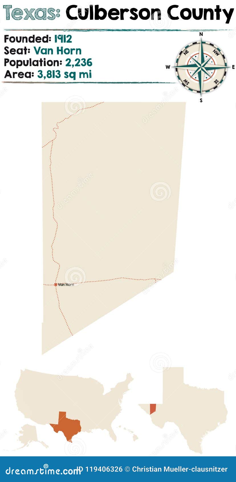 Map of Culberson County in Texas Stock Vector - Illustration of ...