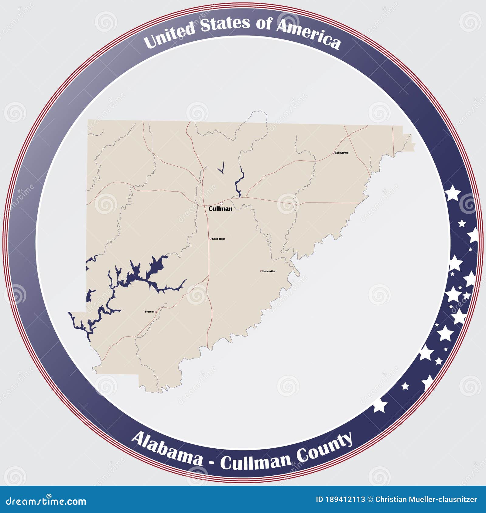 Map of Cullman County in Alabama Stock Vector - Illustration of roads ...