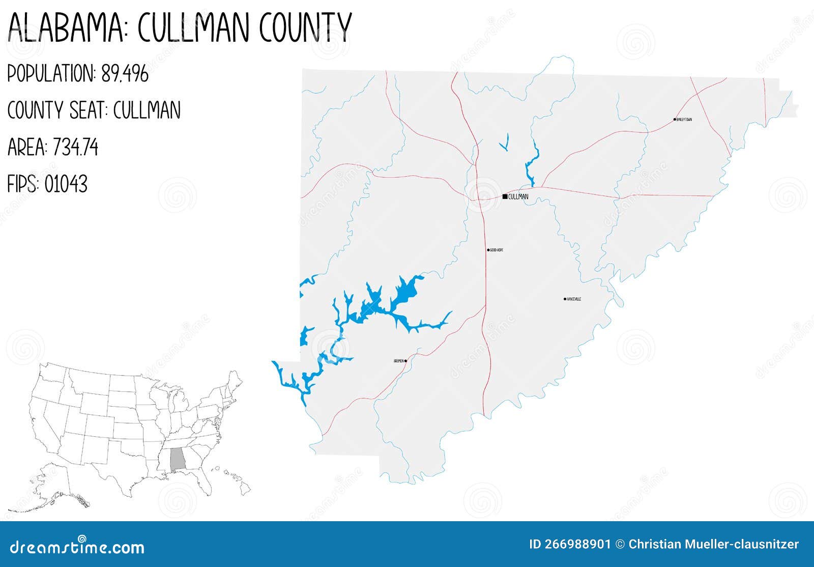 Map of Cullman County in Alabama, USA. Stock Vector - Illustration of ...