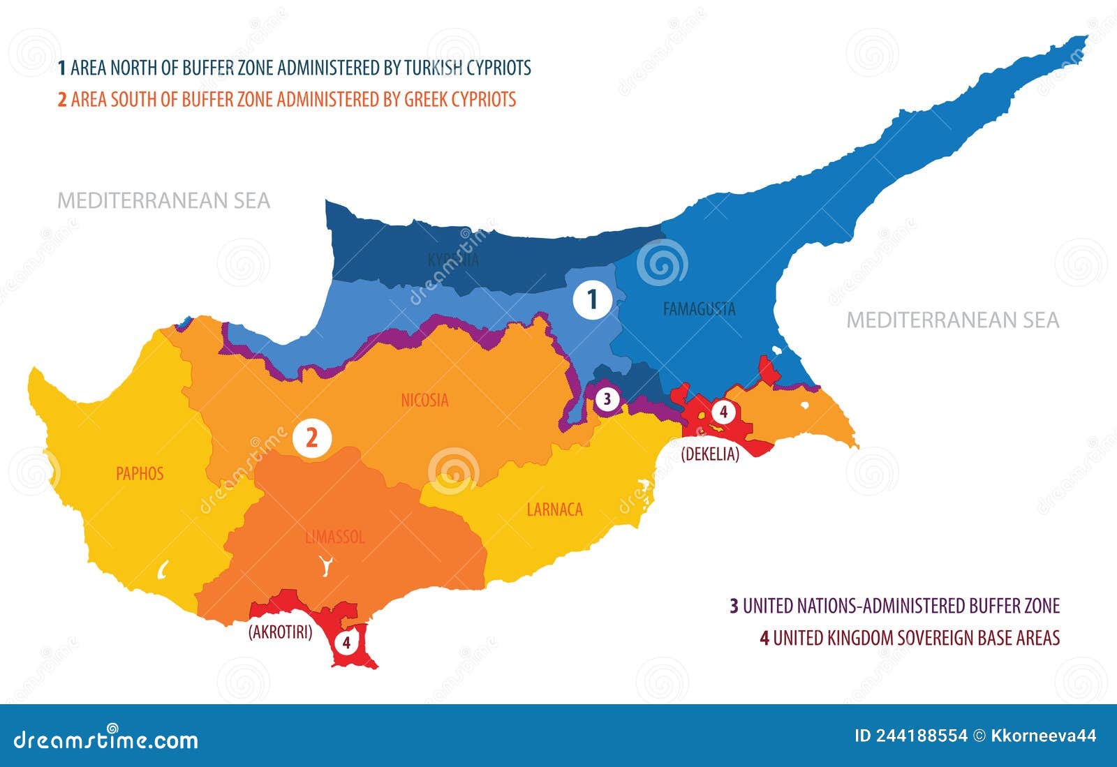Map of the Cyprus with Regions and Districts, Detailed Vector ...