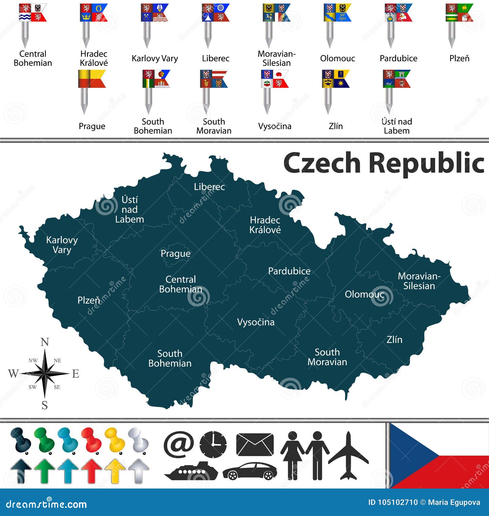 Map of Czech Republic stock vector. Illustration of areas - 105102710