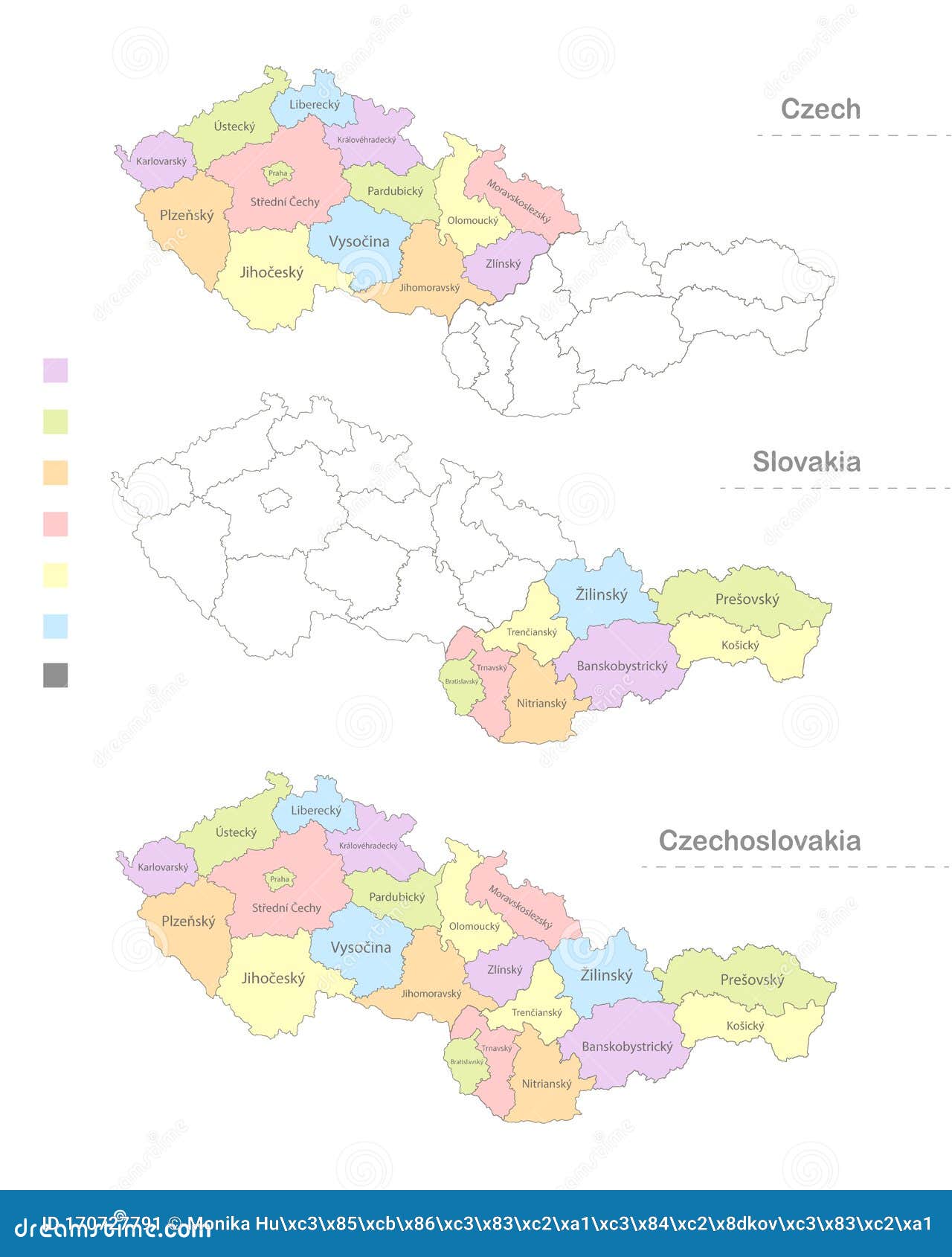 Map Of Czechoslovakia Divided To Administrative Divisions, Czech And ...