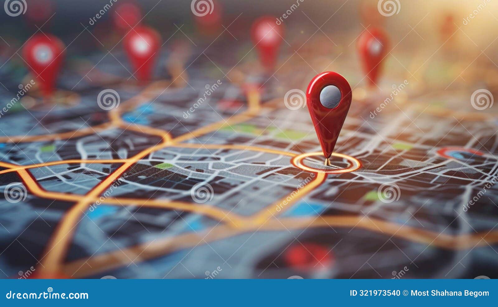 Map 3D Illustration, 3D Map Pins, GPS, Navigator Pin Checking Points ...