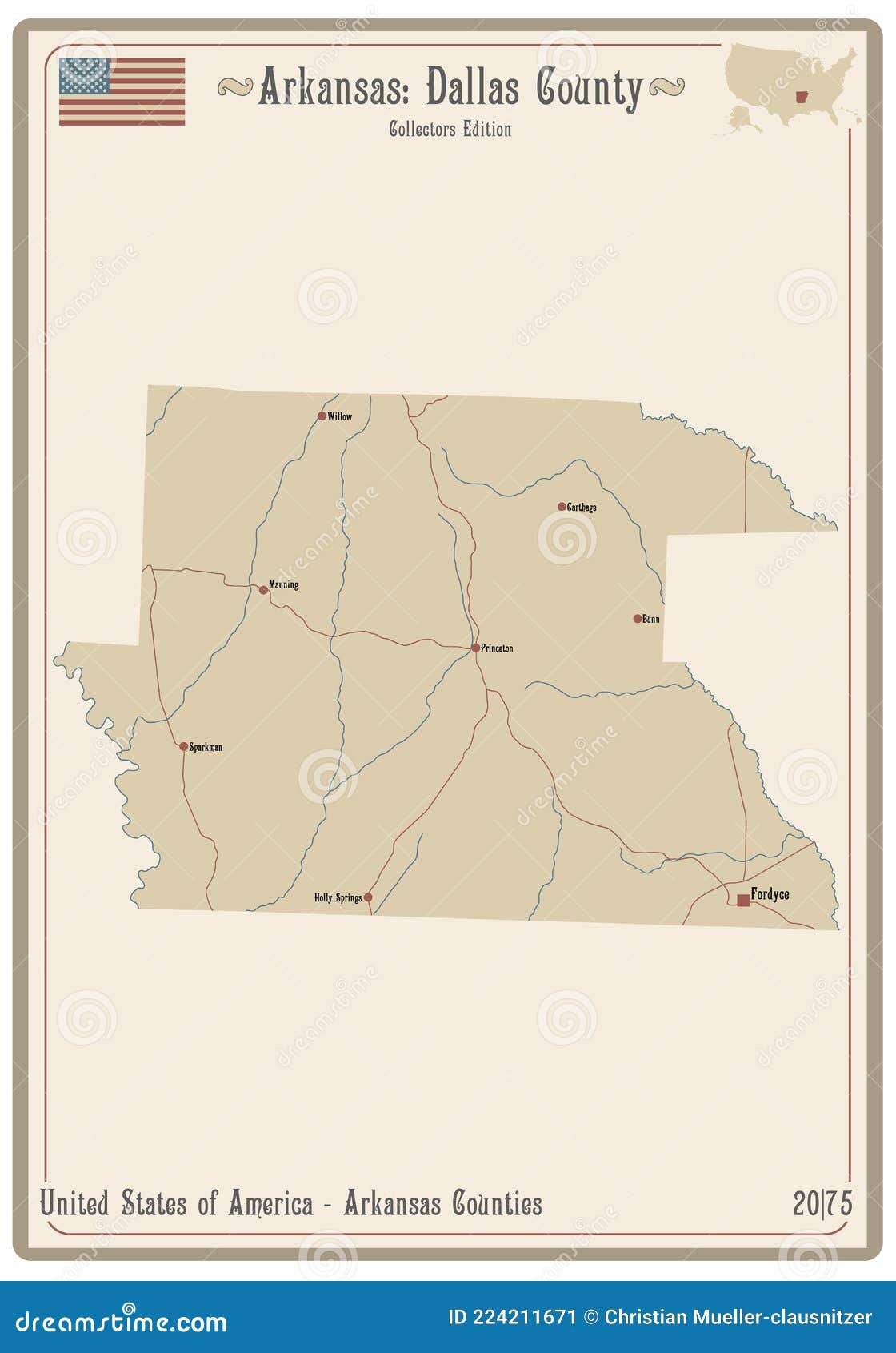 Map of Dallas County in Arkansas Stock Vector - Illustration of america ...