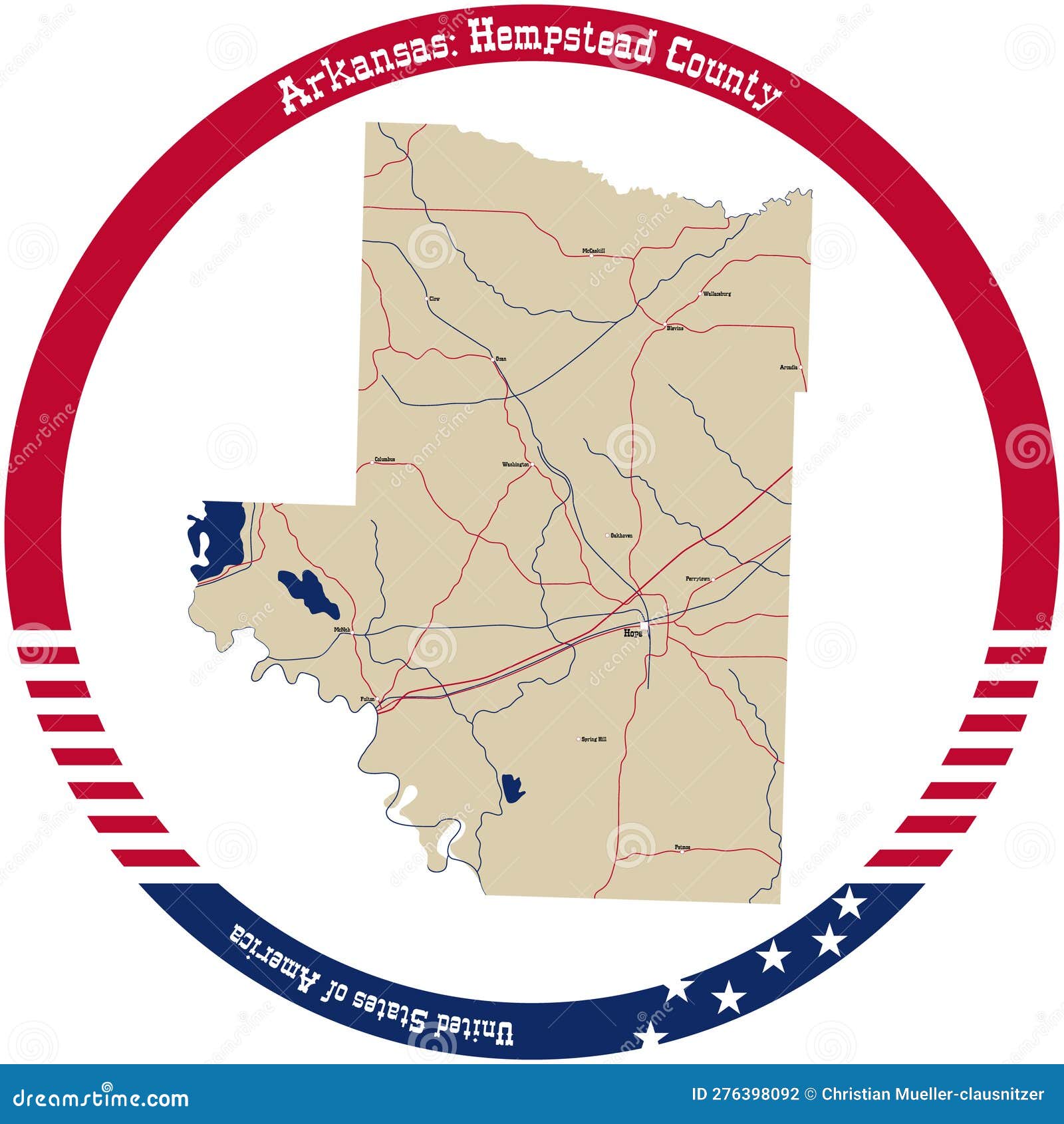 Map of Dallas County in Arkansas, USA. Stock Vector - Illustration of ...